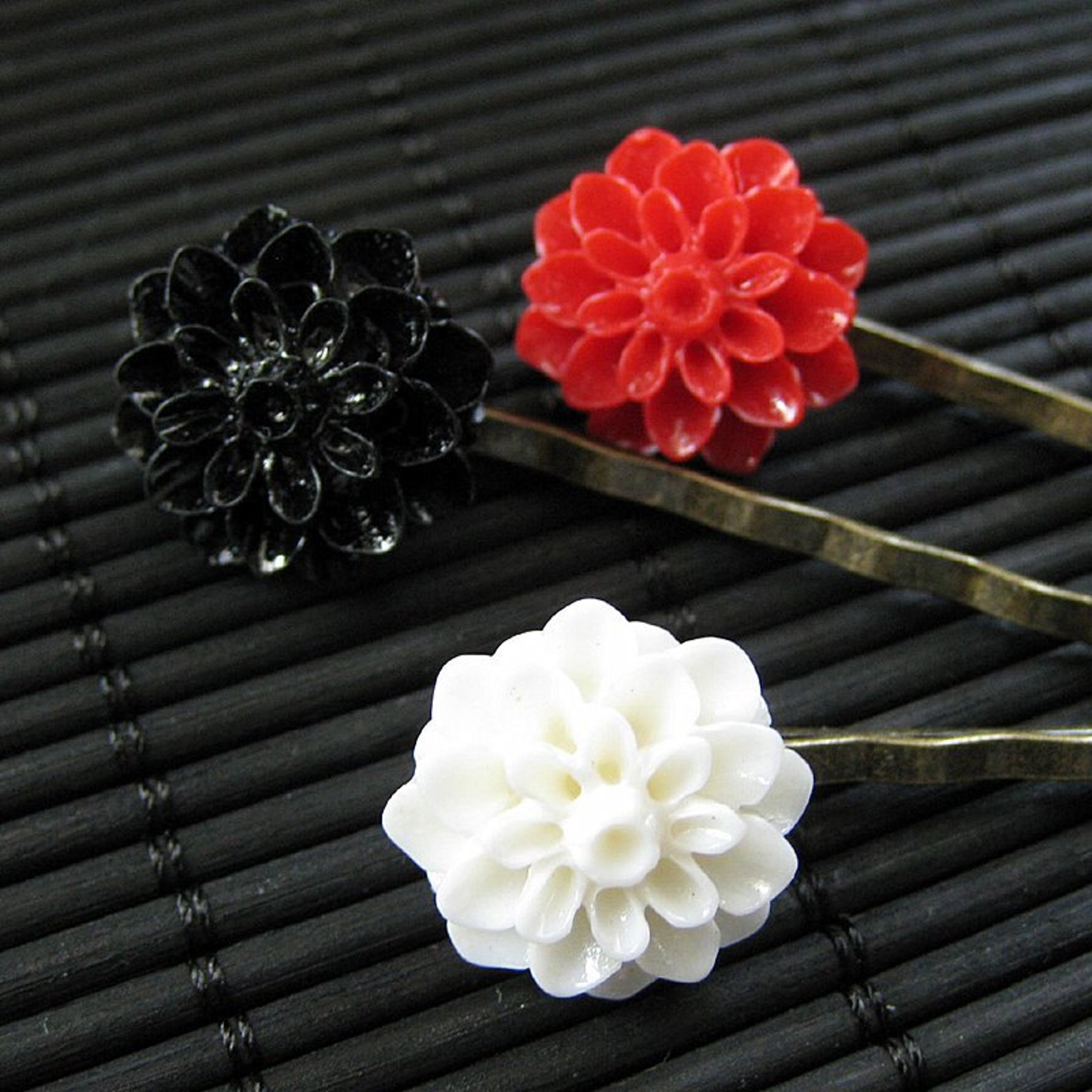 Black Tie Event Inspired Flower Hair Pins in Red Black and | Etsy