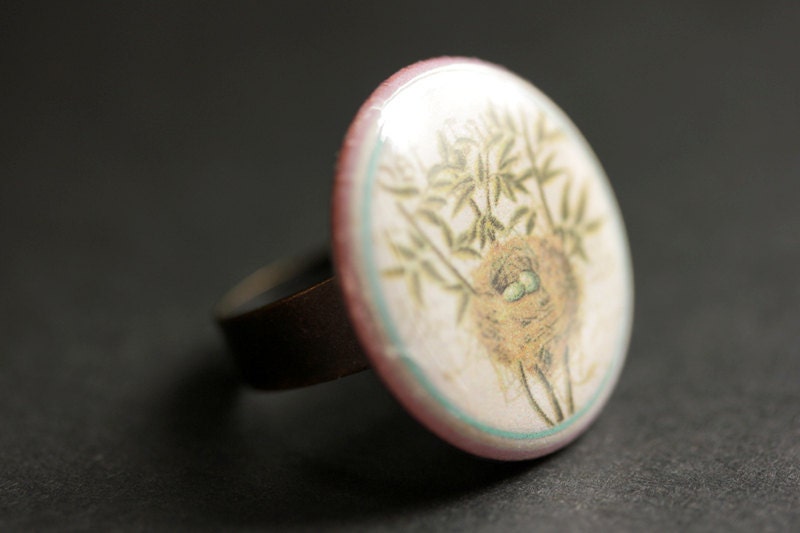 Robins Nest Ring. Bird Nest Ring. Graphic Button Ring. Nature Ring ...