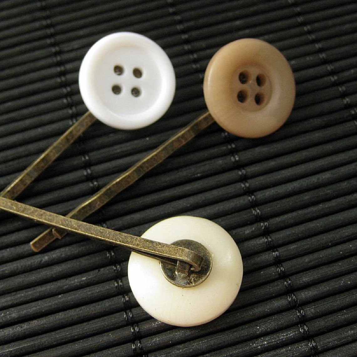 Brown Button Hair Pins. Button Bobby Pins in Brown Cream and - Etsy