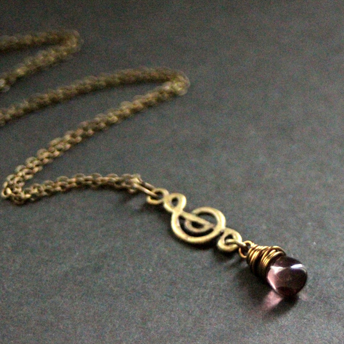 Music Note Necklace. Bronze Treble Clef Necklace. Musical Note Teardrop ...