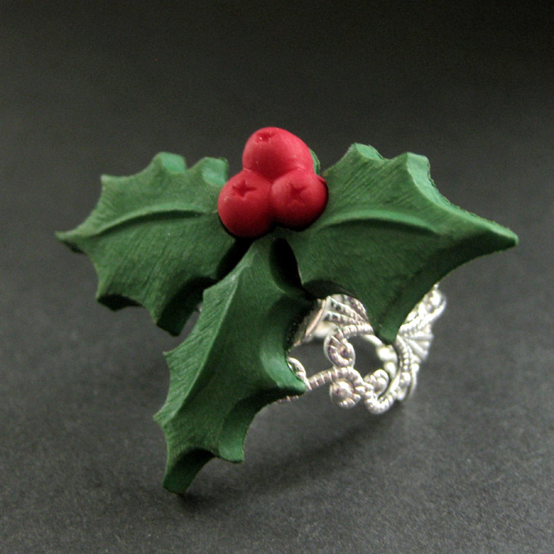 Christmas Holly Ring. Holiday Ring. Christmas Ring. Silver - Etsy