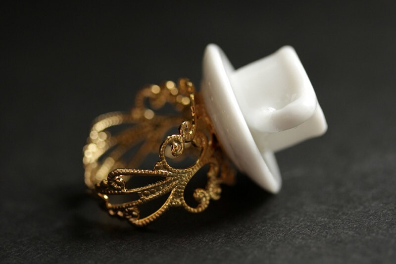 Coffee Cup Ring. Porcelain Cup and Saucer Ring. White Cup - Etsy