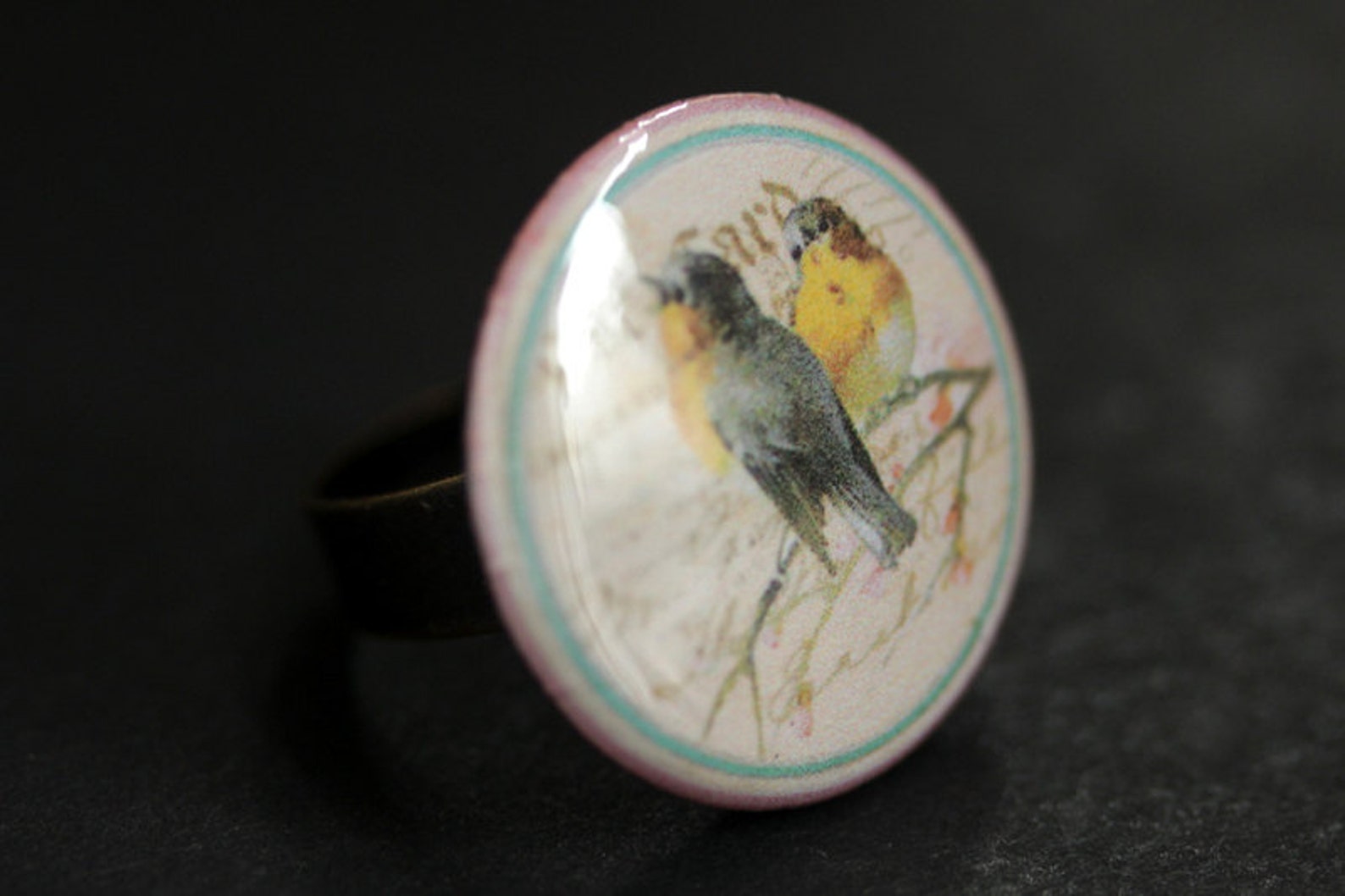 Yellow Bird Ring. Blue Bird Ring. Robin Ring. Graphic Button Ring ...
