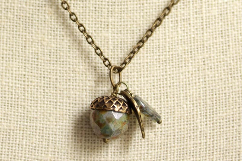Acorn Necklace. Rainforest Acorn Pendant. Crystal Acorn Charm Necklace ...