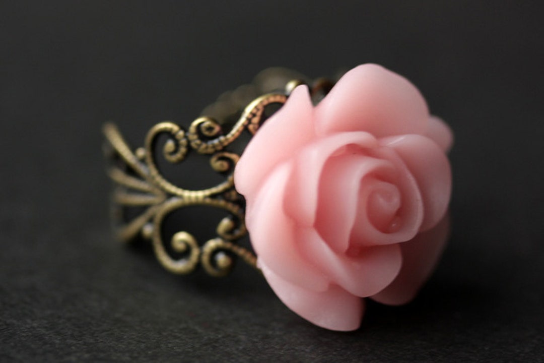 Pink Rose Ring. Light Pink Flower Ring. Gold Ring. Silver Ring. Bronze ...