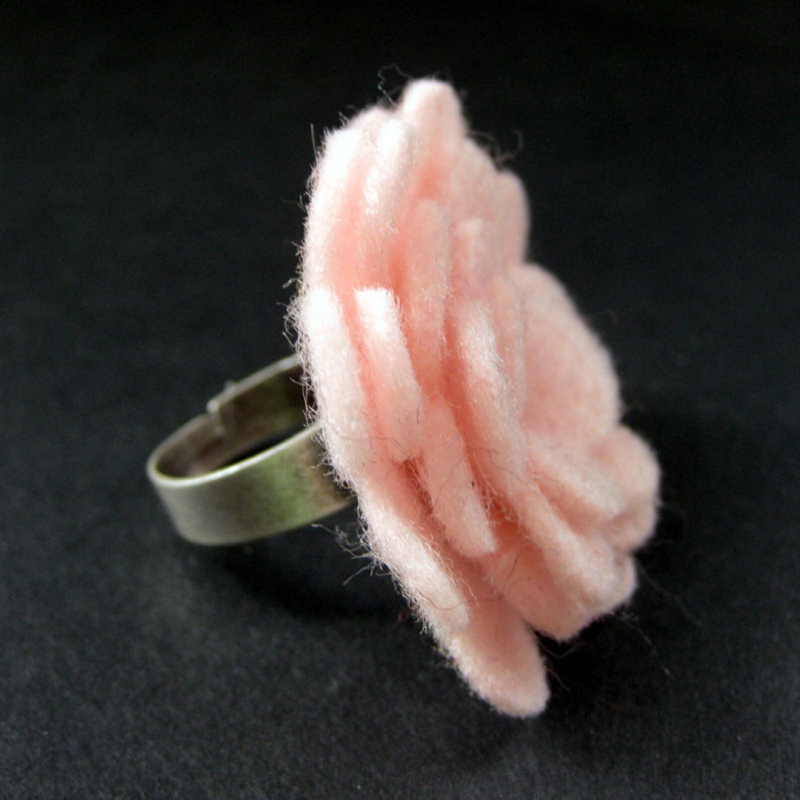 Pink Felt Flower Ring. Felt Ring With Aged Silver Adjustable Ring Base ...