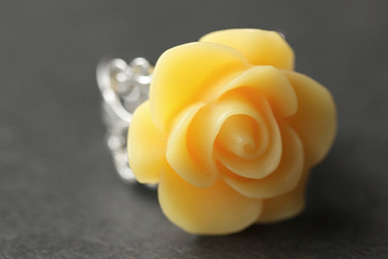 Yellow Rose Ring. Yellow Flower Ring. Gold Ring. Silver Ring. - Etsy