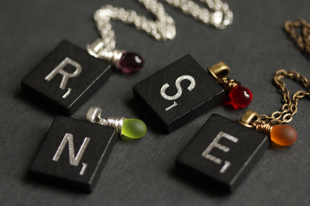 Letter Necklace. Personalized Initial Necklace. Black Scrabble Tile ...