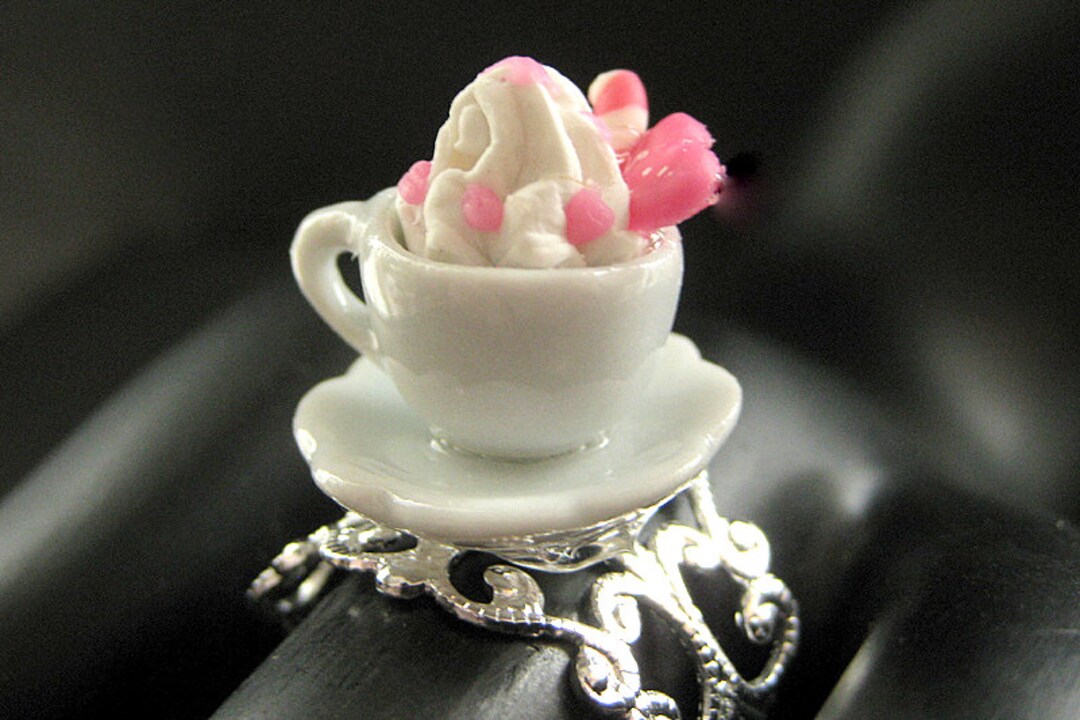 Strawberry Dessert Ring. Ice Cream Ring. Teacup Ring in White With ...