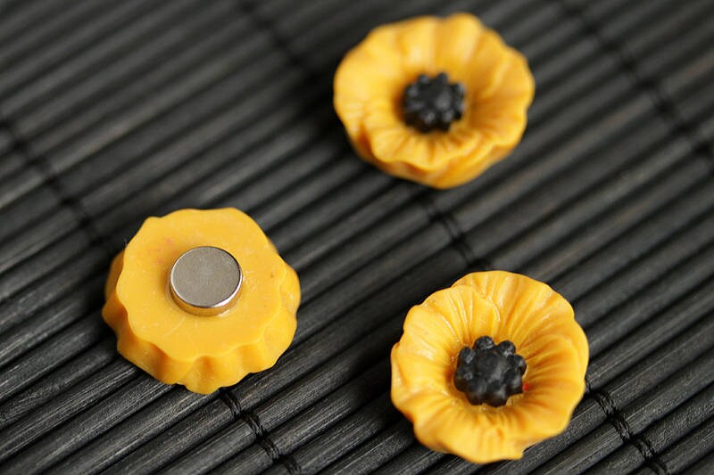 Orange Poppy Flower Magnets. Set of Three Refrigerator Magnets. Orange ...