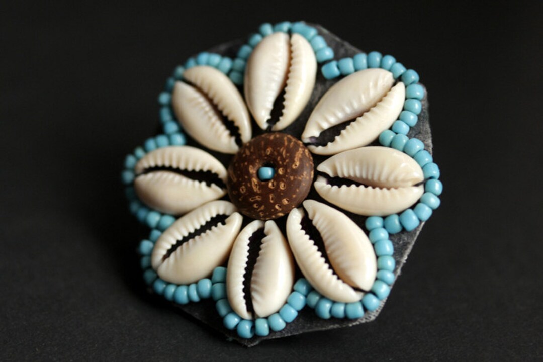 Shell Flower Ring. Shell Beadwork Ring. Shell Ring. Silver Adjustable ...