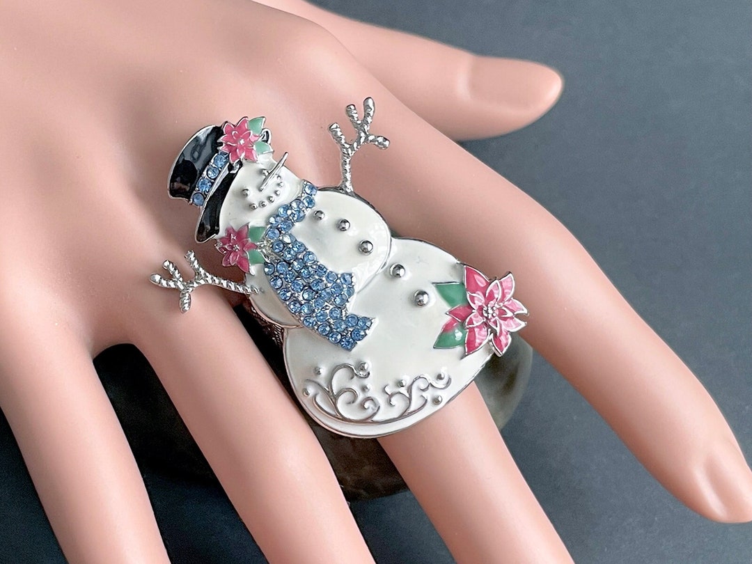 Happy Snowman Ring. Enamel Snowman Statement Ring. Christmas Ring ...