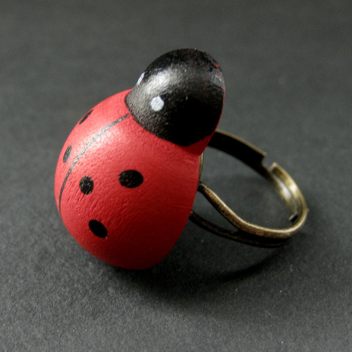 Ladybug Ring. Lady Bug Ring in Bronze. Adjustable Ring. Handmade ...