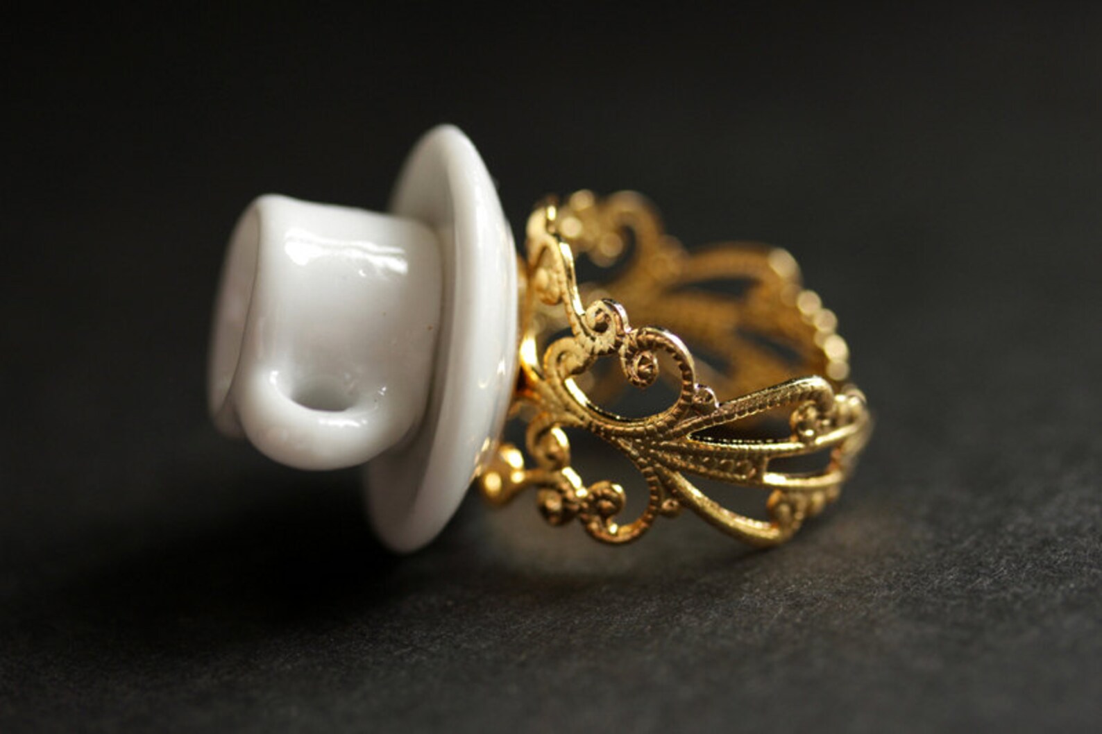 Coffee Cup Ring. Porcelain Cup and Saucer Ring. White Cup - Etsy