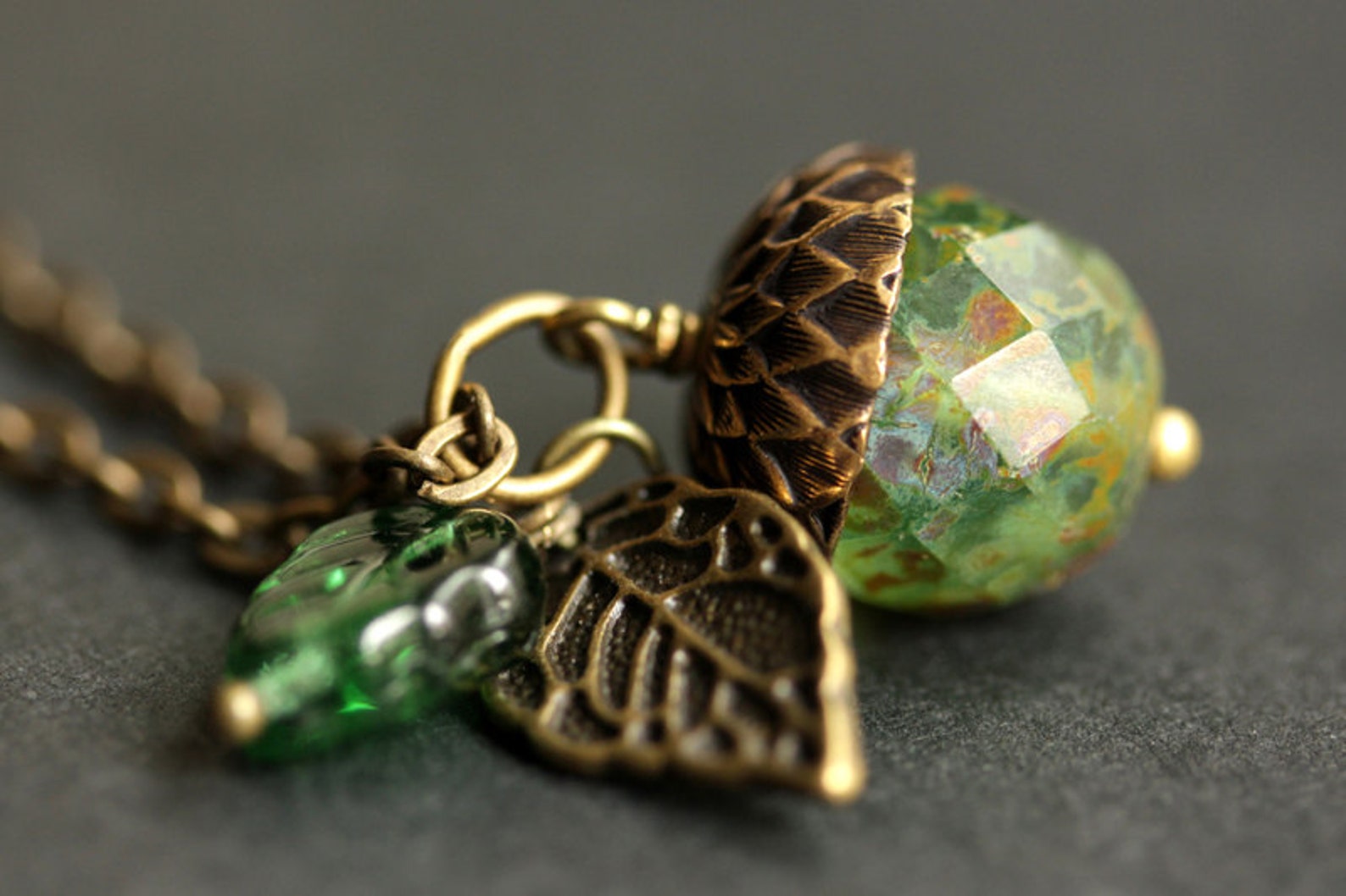 Acorn Necklace. Evergreen Acorn Pendant. Crystal Acorn Charm - Etsy
