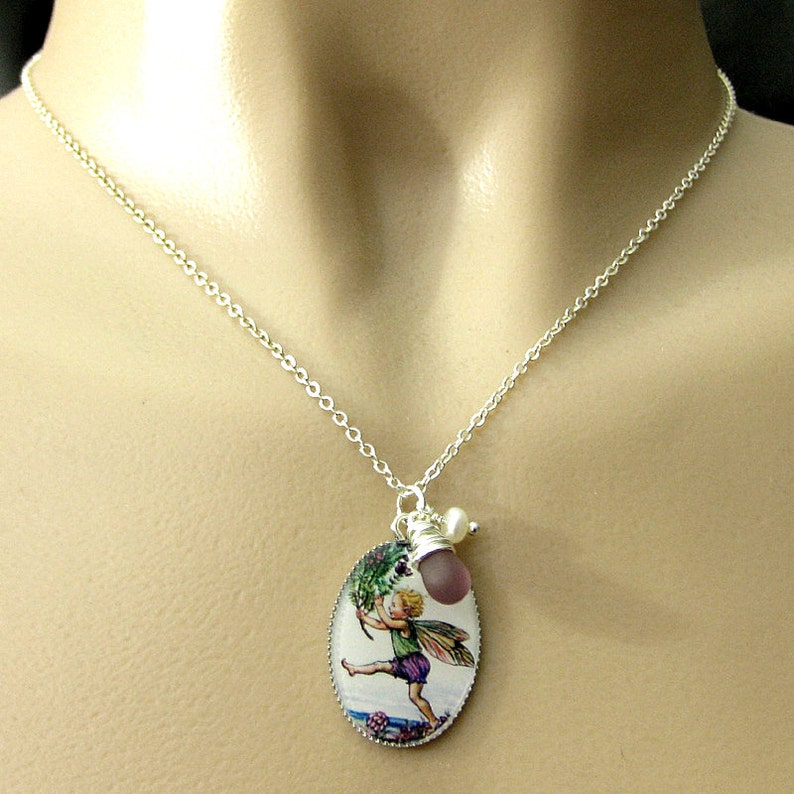 Flower Fairy Necklace. Green and Purple Fairy Pendant With Purple ...