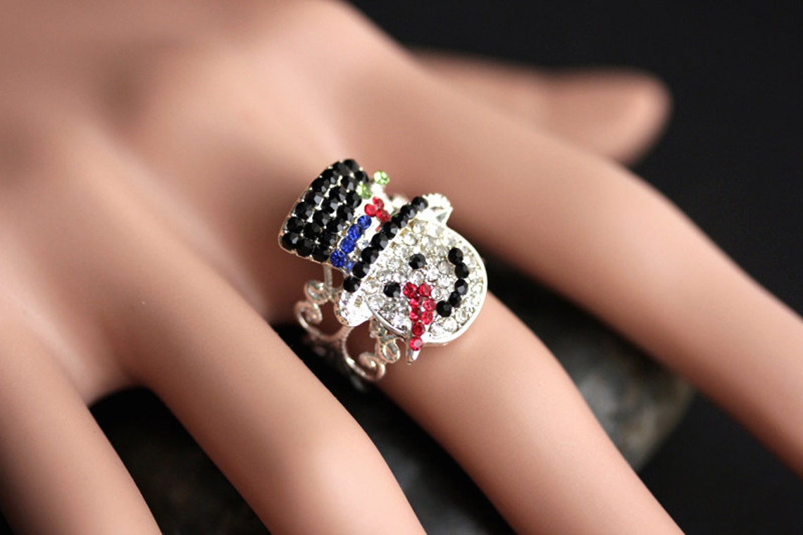 Rhinestone Snowman Ring. Rhinestone Ring. Christmas Ring. - Etsy