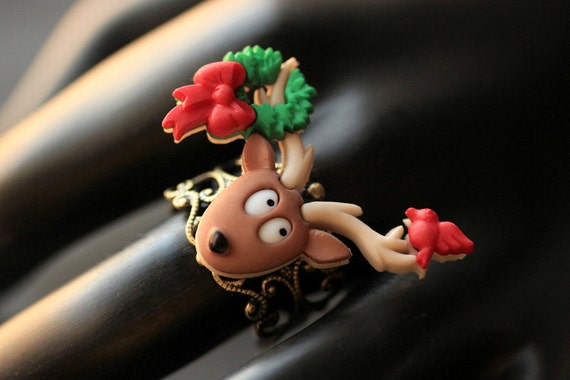 Reindeer Ring. Christmas Ring. Deer Ring. Holiday Jewelry. | Etsy