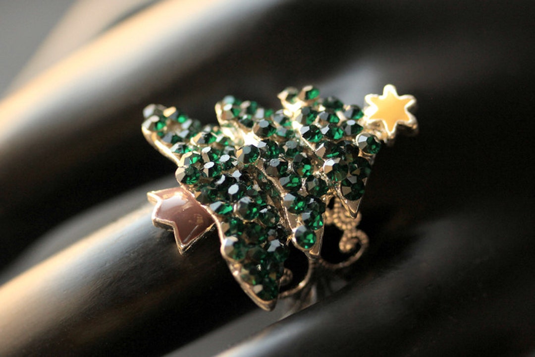 Rhinestone Christmas Tree Ring. Rhinestone Ring. Christmas Ring. Silver ...