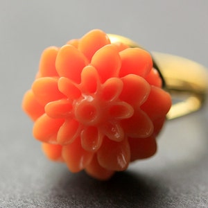 Orange Mum Flower Ring. Orange Chrysanthemum Ring. Orange Flower Ring. Orange Ring. Adjustable ...