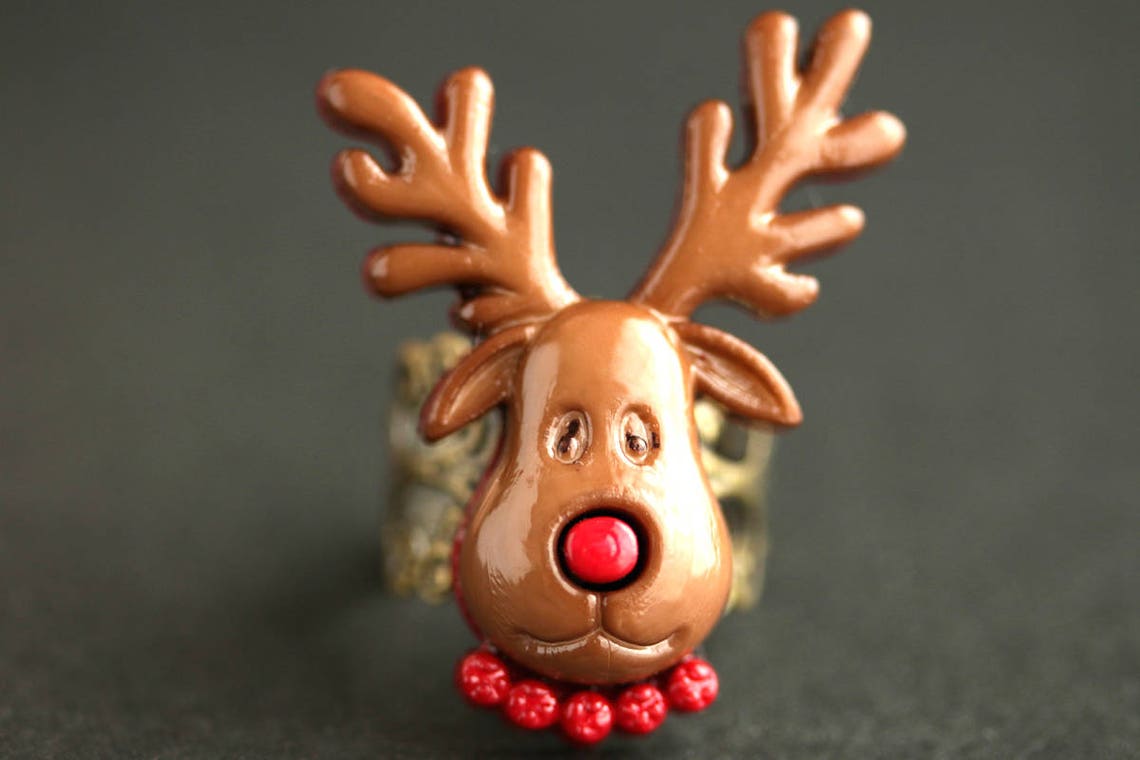 Rudolph Ring. Christmas Ring. Red Nosed Reindeer Ring. Holiday - Etsy