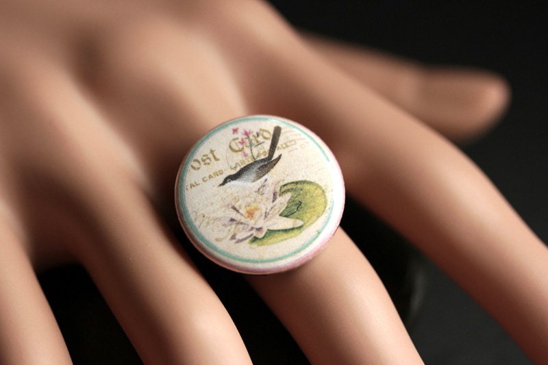 Blue Bird Ring. Lotus Ring. Graphic Button Ring. Nature Ring ...