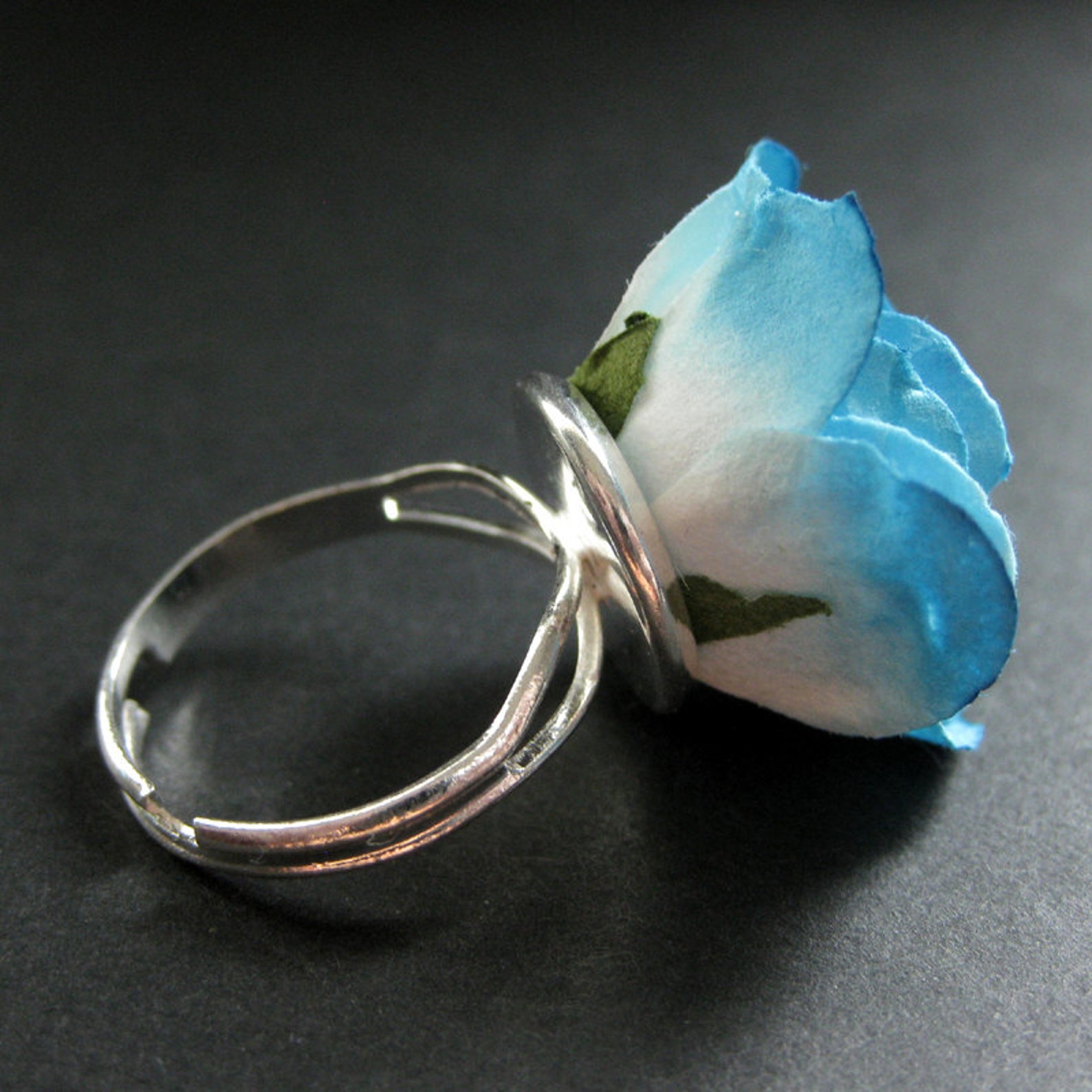 Turquoise Blue Flower Ring With Dyed Paper Rose Flower. - Etsy