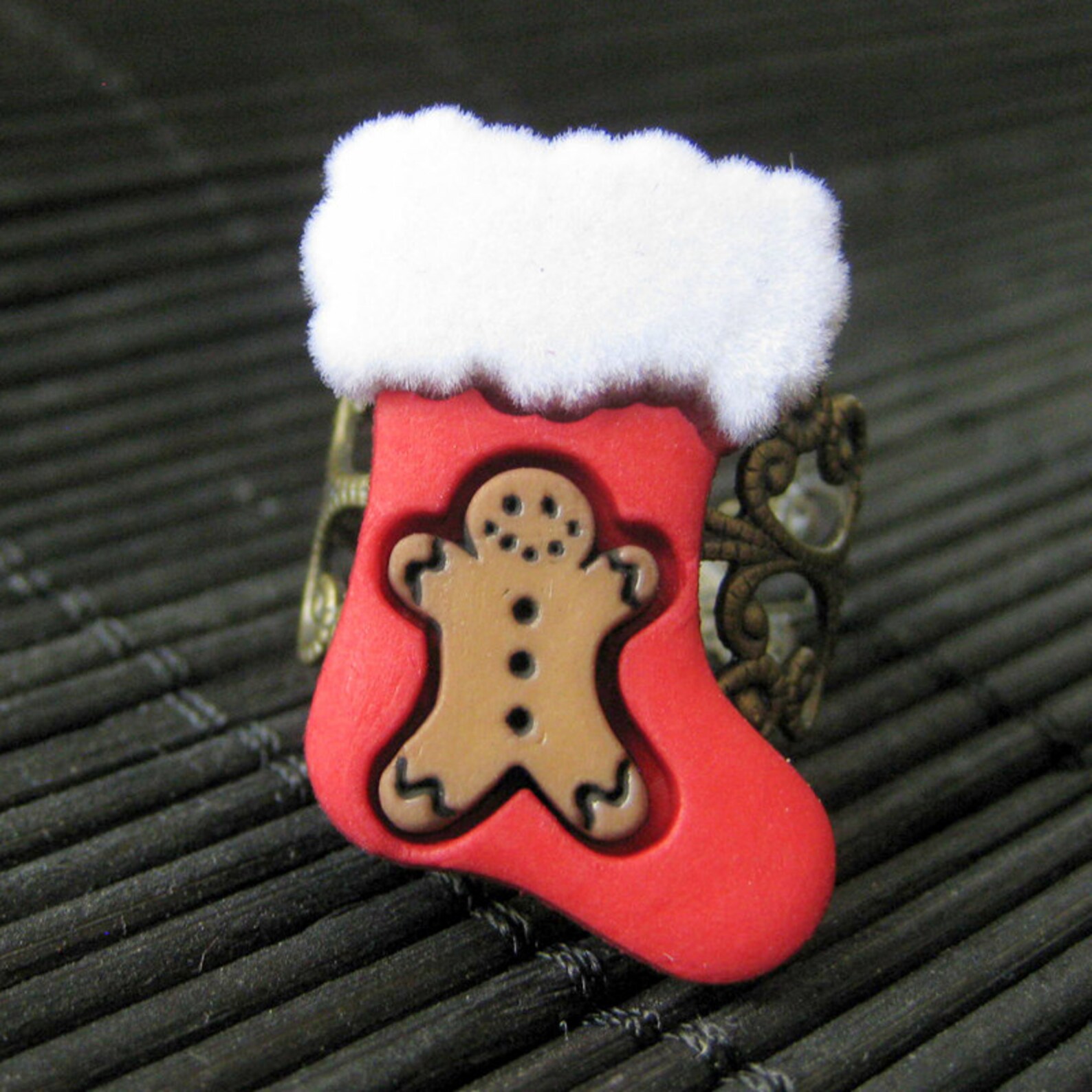 Christmas Ring. Stocking Ring With Gingerbread Man. Holiday Ring ...