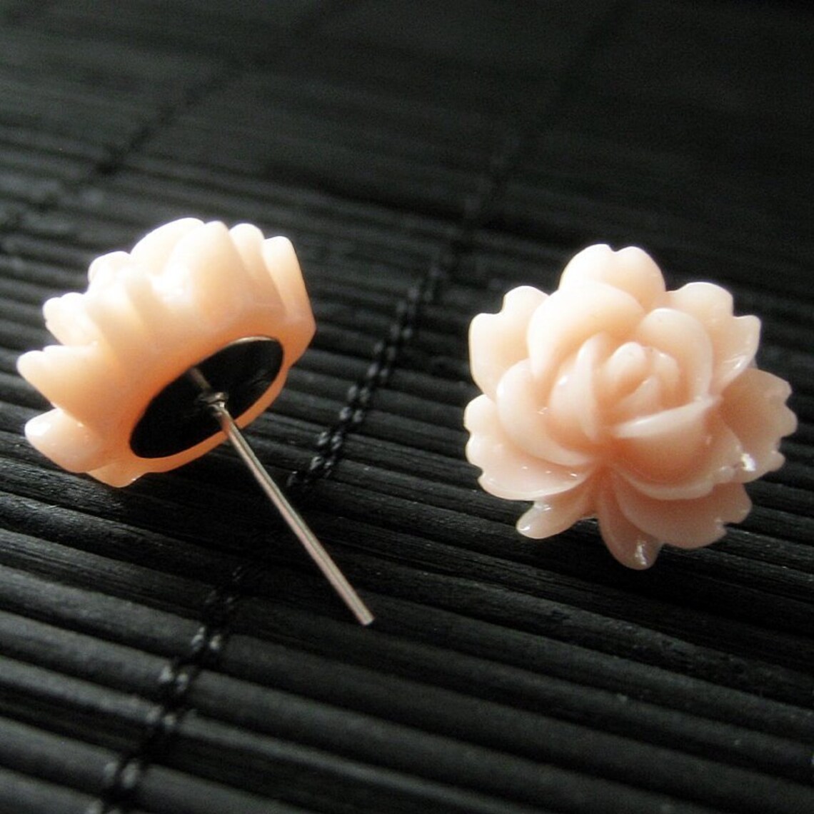 Lotus Flower Earrings in Sweet Peach and Silver Stud Earrings. Handmade ...