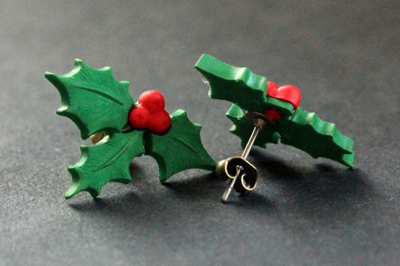 Christmas Holly Earrings. Holiday Earrings. Christmas - Etsy