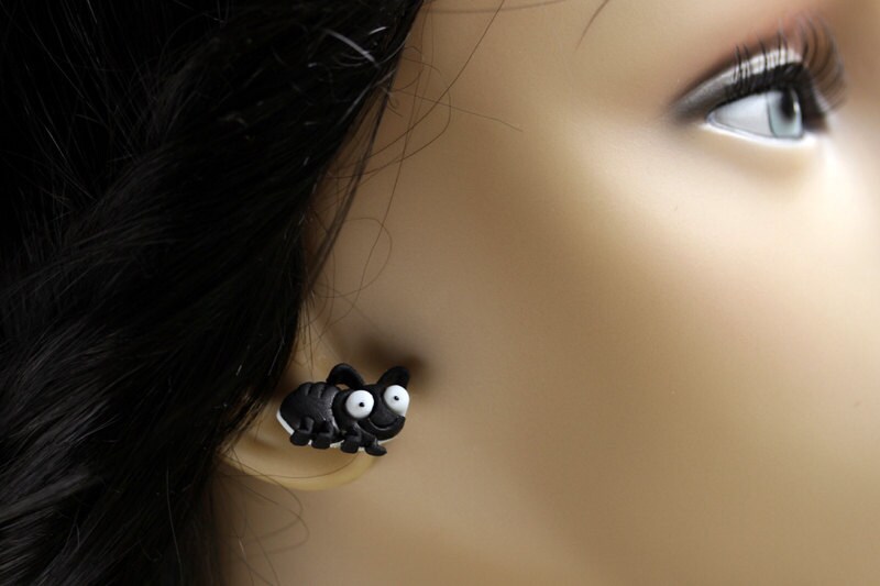 Bug Earrings. Black Ant Bug Button Earrings. Bug Jewelry. Stud Earrings ...