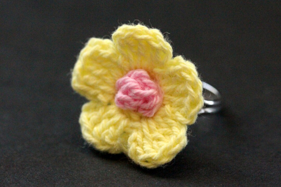 Yellow Crochet Flower Ring. Yellow Flower Ring. Knit Flower Ring in ...