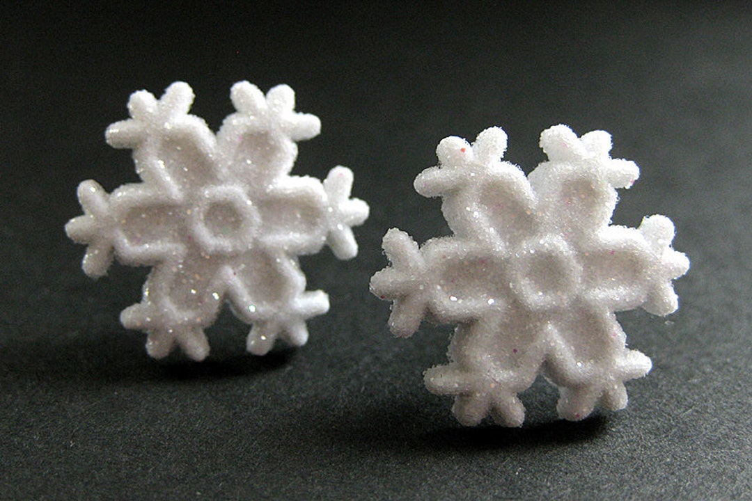 Snowflake Earrings No.8 - White Snow Earrings With Silver Stud Earring ...