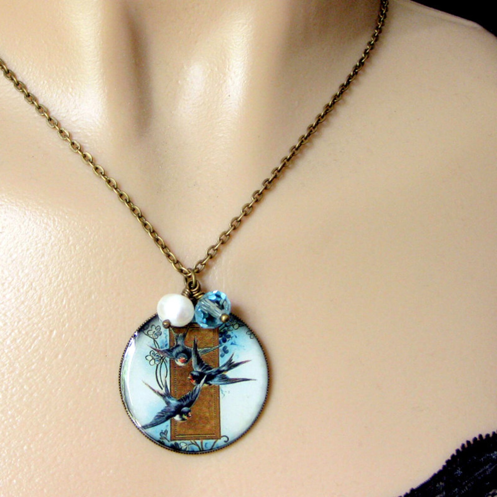 Blue Bird Necklace. Bluebird Pendant Necklace With Fresh Water - Etsy