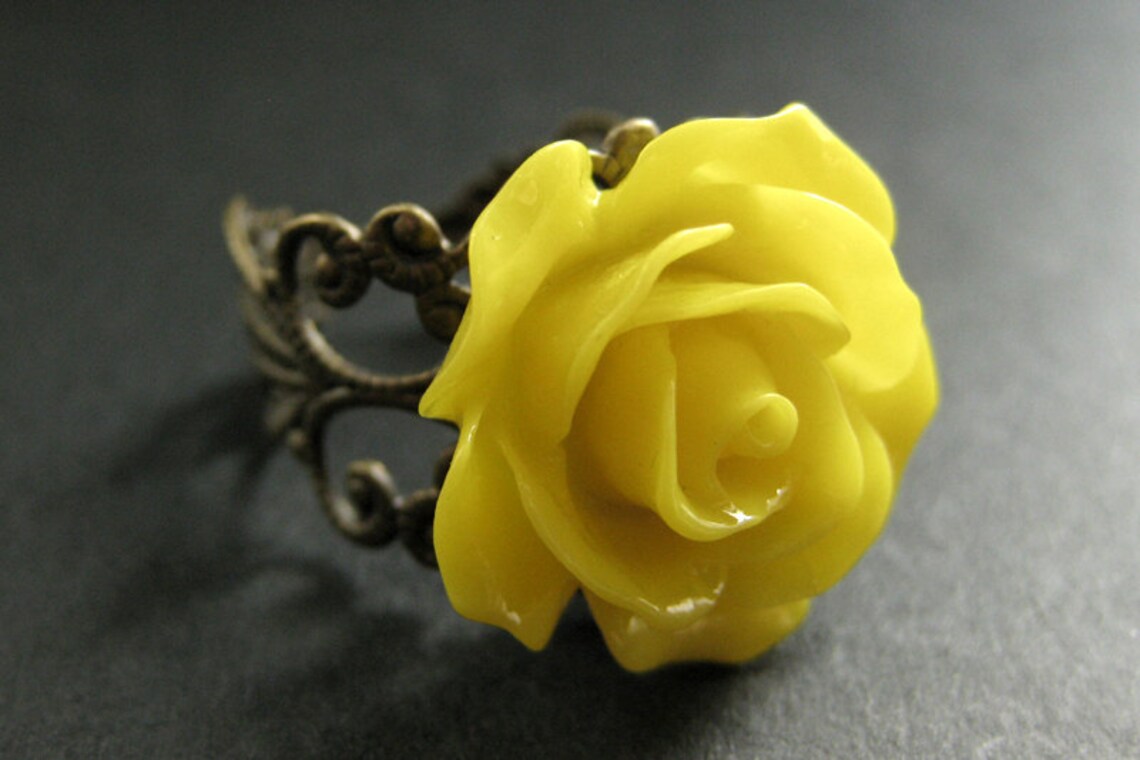 Yellow Rose Ring. Yellow Flower Ring. Filigree Ring. - Etsy