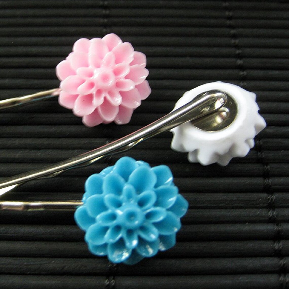 Baby Shower Inspired Mum Flower Hair Pins in Pink, Blue and White ...