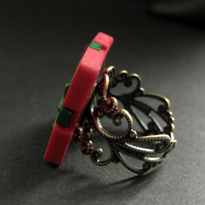 Red Christmas Present Ring. Holiday Ring. Christmas Ring. Bronze ...