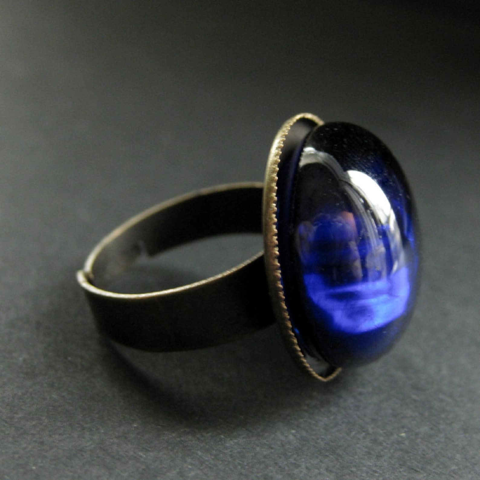 Cobalt Blue Glass Ring in Bronze. Blue Ring. Bronze Adjustable Ring ...