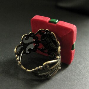 Red Christmas Present Ring. Holiday Ring. Christmas Ring. Bronze ...
