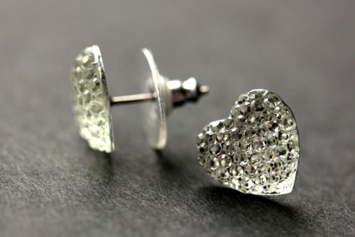 Sparkling Heart Earrings. Silver Heart Earrings. Post Earrings ...