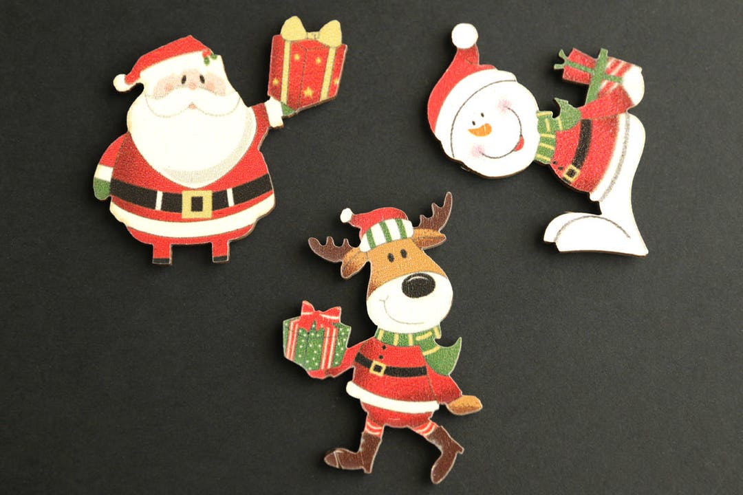 Christmas Fridge Magnets. Set of Three. Santa, Snowman, and Reindeer ...
