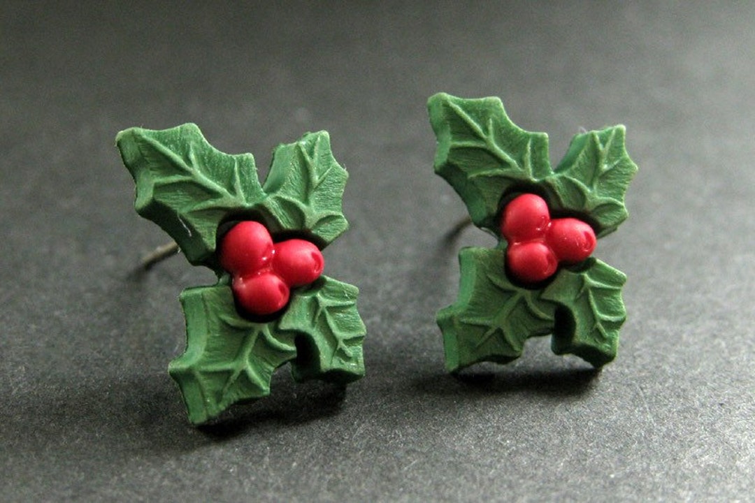 Holly Earrings. Holiday Earrings. Christmas Earrings. Post Earrings ...