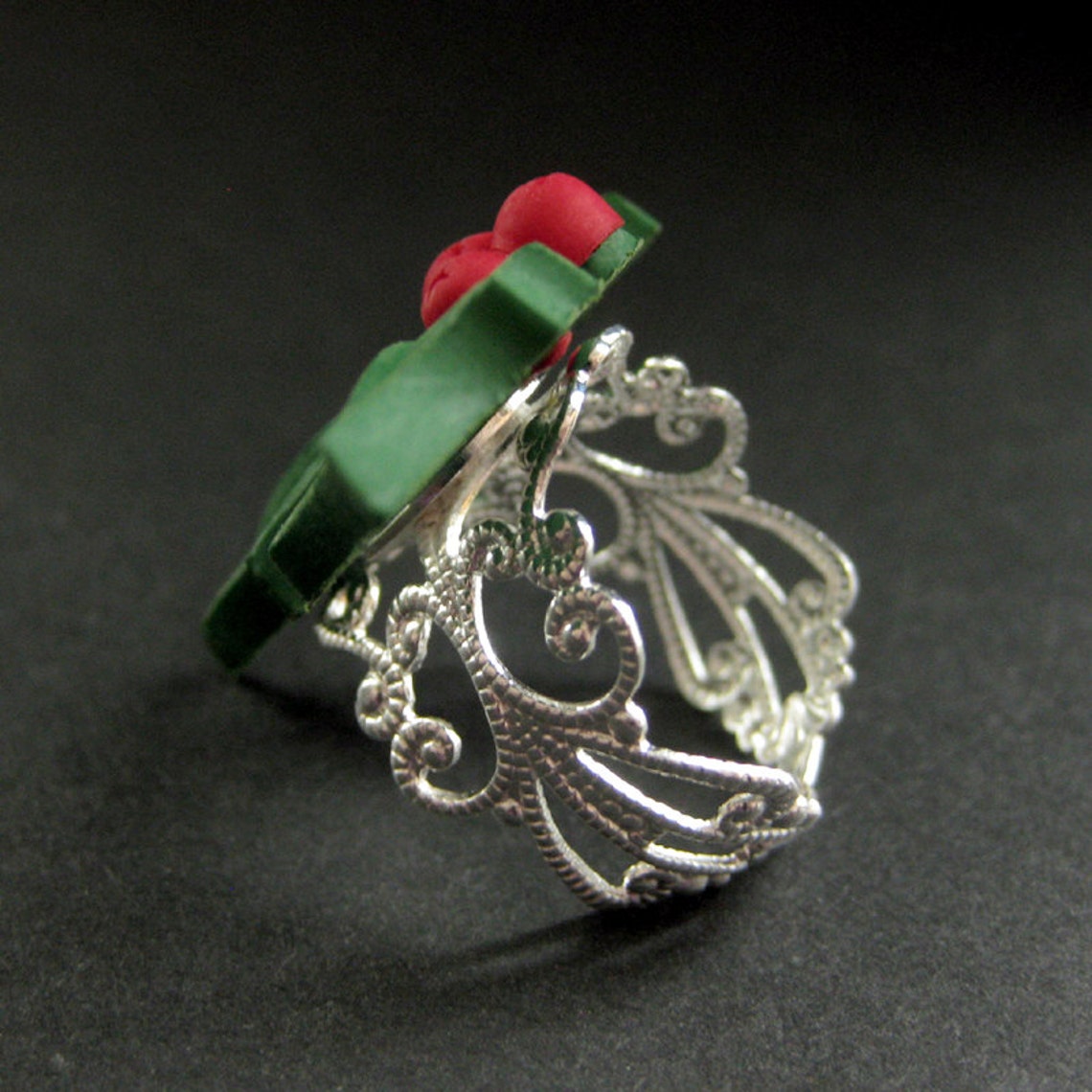 Christmas Holly Ring. Holiday Ring. Christmas Ring. Silver - Etsy
