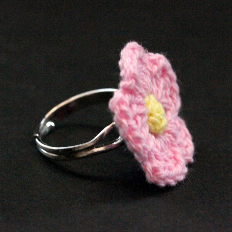 Pink Knit Flower Ring. Pink Flower Ring. Crochet Flower Ring. - Etsy