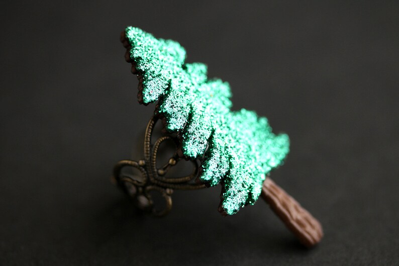 Pine Tree Ring. Glitter Ring. Tall Tree Ring. Statement Ring. - Etsy