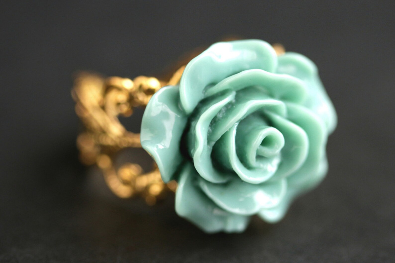 Sage Green Rose Ring. Sage Green Flower Ring. Adjustable Ring. - Etsy