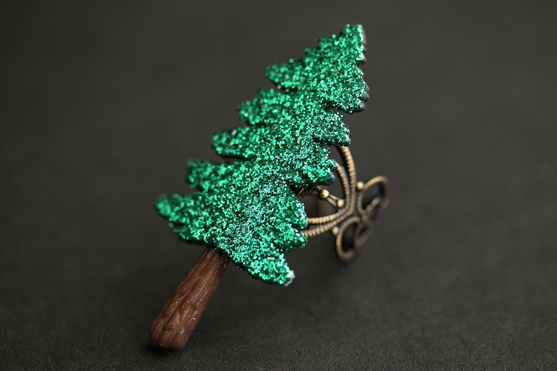 Pine Tree Ring. Glitter Ring. Tall Tree Ring. Statement Ring. - Etsy