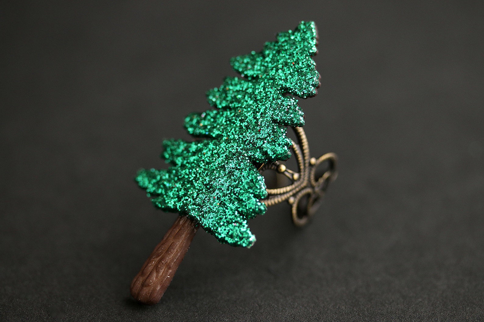 Pine Tree Ring. Glitter Ring. Tall Tree Ring. Statement Ring. - Etsy