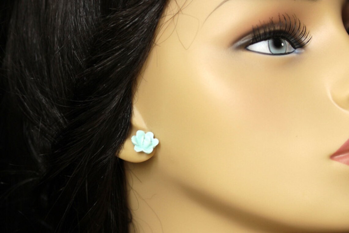 Baby Blue Lotus Earrings. Lotus Rose Earrings. Post Earrings. - Etsy