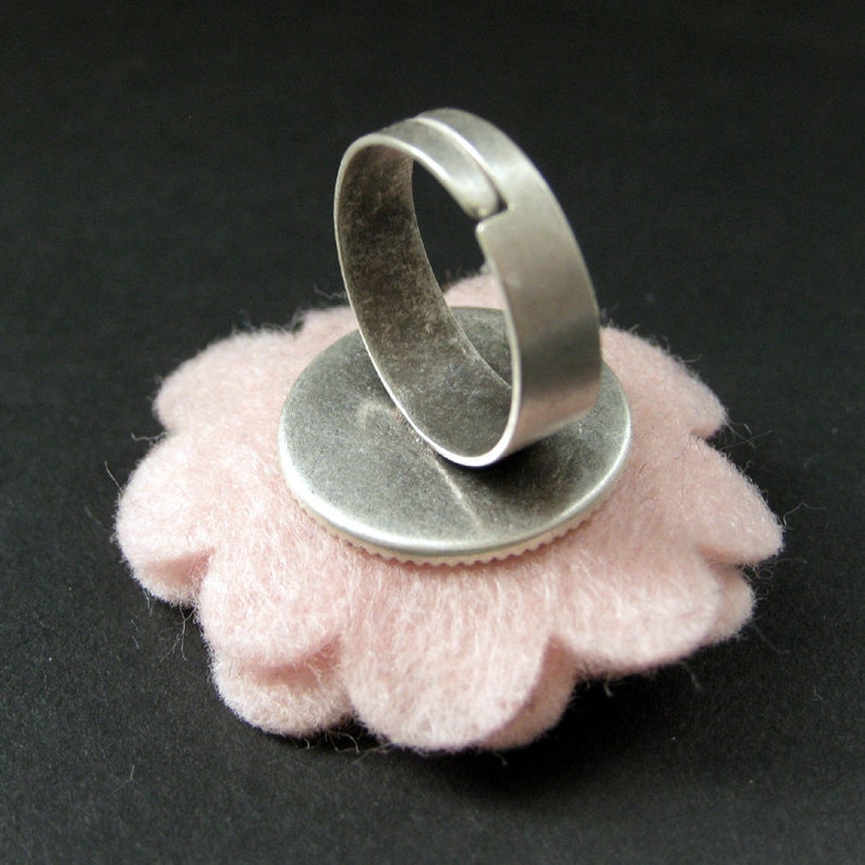 Pink Felt Flower Ring. Felt Ring With Aged Silver Adjustable Ring Base ...